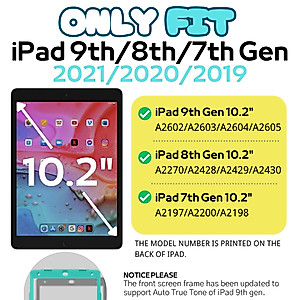PEPKOO Kids Case for Apple iPad 9th 8th 7th Generation 10.2 inch 2021 2020 2019 – Lightweight Flexible Shockproof, Folding Handle Stand, Full Body Boy Girl Cover , Blue Mint