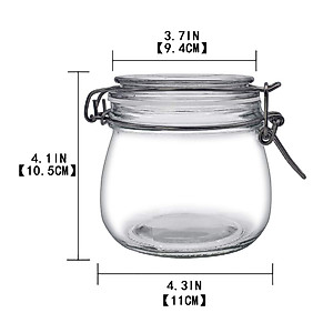 YEBODA 16oz Food Storage Canister Glass Jars with Clamp Airtight Lids and Silicone Gaskets for Multi-Purpose Kitchen Containers - Clear Round (6 Pack)