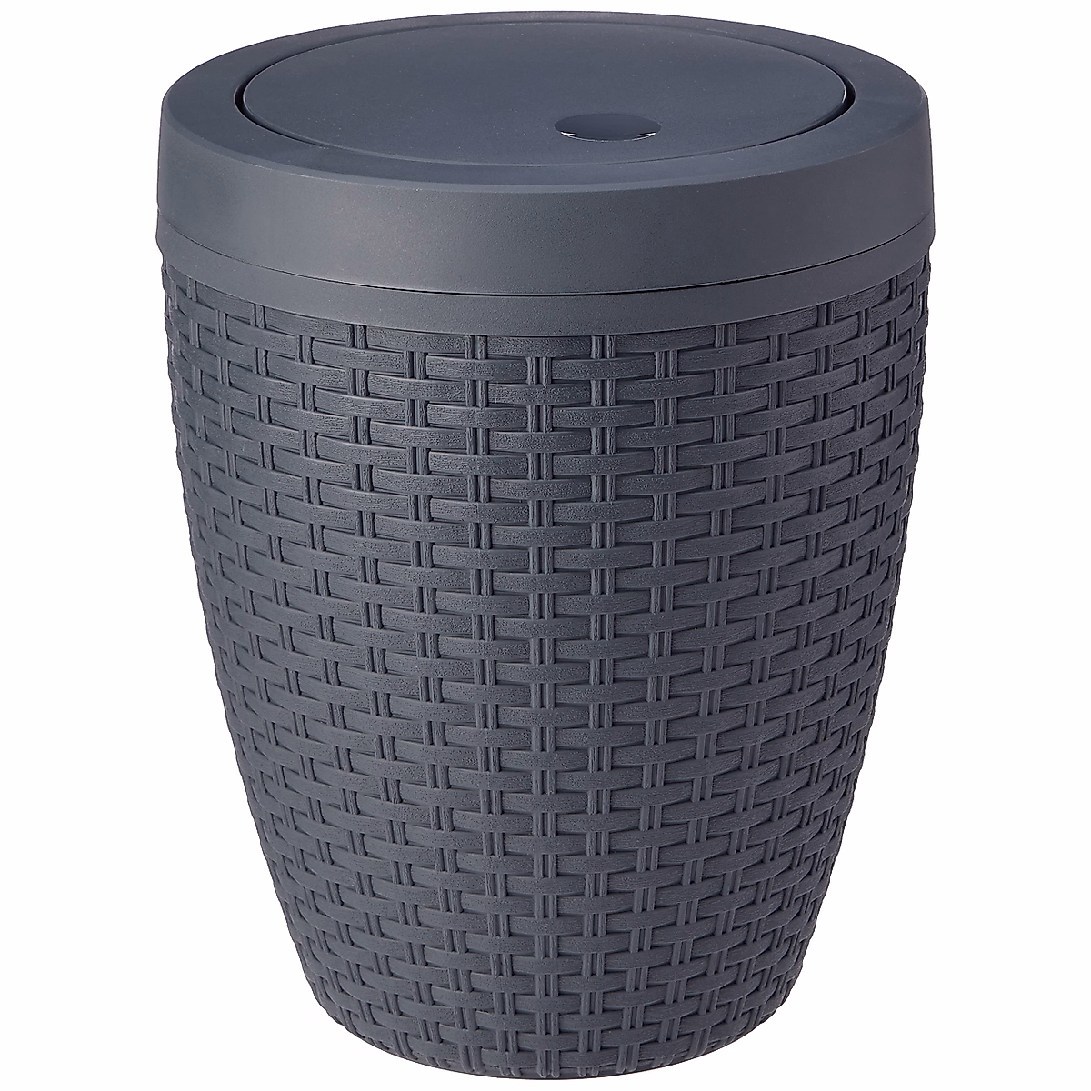 EEMKAY Addis Faux Rattan Round Swing Lid Bathroom Bin, Charcoal, 517488