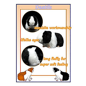 Fadoofa 8" Guinea Pig Plush Stuffed Guinea Pig Long Fur Guinea Pig Stuffed Animal Realistic Super Soft Toy Kids Gift (Black+White)