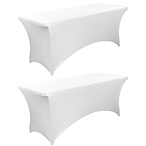 BIFENBI 6FT White Fitted Tablecloths for Rectangle Tables, 2 Pcs - Stretch Spandex Table Cover Protector for Banquet, Massage Bed, Wedding, Birthday, 72 Length x 30 Width x 30 Height Inches