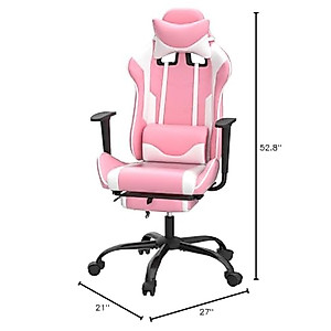 Gaming Chair Massage Office Chair PC Computer Chair Ergonomic Video Game Chairs PU Leather Recliner with Lumbar Support Headrest Armrest Footrest Rolling Swivel Desk Chair for Adults Teen, Pink