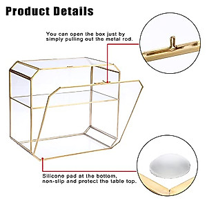 ELLDOO 2 Tier Clear Glass Storage Box, Gold Jewelry Makeup Organizer Box, Decorative Tower Box Display Case for Collectibles Trinket Perfume Lipstick Figure Toy
