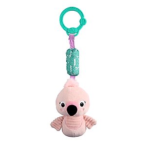 Bright Starts Flamingo Chime Along Friends Plush Take-Along Stroller or Carrier Toy, Ages 0 Month+