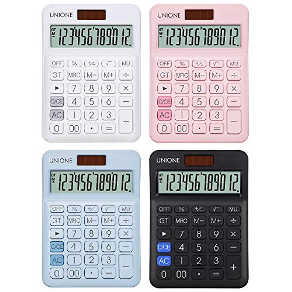 UNIONE Pink Calculator with a Bright LCD, Dual Power Handheld Desktop. Business, Office, High School