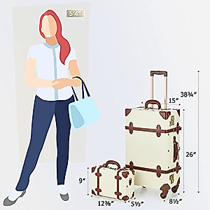 CO-Z Vintage Luggage Sets, 2 Piece Retro Suitcase with Spinner Wheels TSA Lock and Carry On Briefcase, Large 24" Trunk Small 12" Train Case Leather Travel Luggage Set for Women Men, Beige