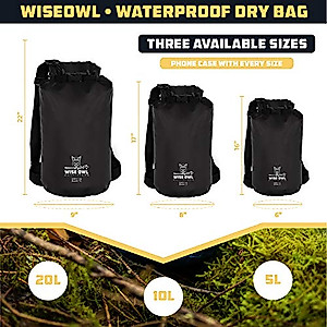 Wise Owl Outfitters Waterproof Dry Bag Backpack - Thick, Durable Water Bag for Kayaking, Camping, Boating, Beach and Outdoor Water Sports - Black, 5L
