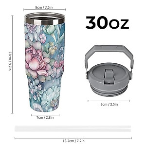 YTLKGFP 30 Oz Large Capacity Car Cup Blue Style Flowers Tumbler with Handle Straw Lid Insulated Stainless Steel Water Bottle Travel Mug Leak-proof Car Cup Keeps Cold Or Hot