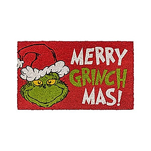 Gertmenian Mickey Mouse Coir Front Door Mat (2-Pack), Outdoor Mats for Home Entrance, Retro Welcome Mat, Disney Home Decor, 20" x 34" Each, Red Brown Welcome Merry Grinchmas, 19594