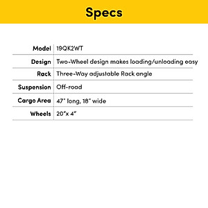 QuietKat Two Wheel Game Cart, FatTire Off Road Cargo Trailer for Extra Storage While Hunting, Fishing, Exploring Backcountry, Three-Way Adjustable Rack Angle (20" x 4" Wheels/Tires), Black