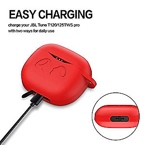 WQNIDE for JBL Tune 125TWS Case Cover, Anti-Lost & Shockproof Protective Soft Silicone Skin for JBL Tune 120TWS True Wireless,in-Ear Headphone Charging Case with Keychain[Front LED Visible](Red)