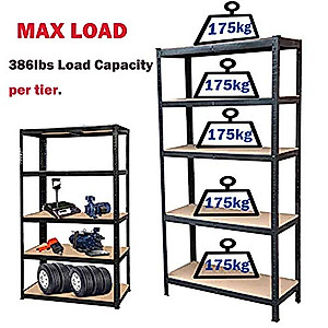 Bowoshen Storage Shelves 5-Tier 59in Height Garage Shelving Unit Rack Metal Shelf Heavy Duty 386lb Load per Tier, Adjustable Utility Shelves for Garage, Warehouse, Living Room, Office (71")