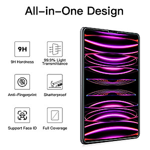 JETech Screen Protector for iPad Pro 11-Inch, 2022/2021/2020 (4th/3rd/2nd Generation) with Camera Lens Protector, Tempered Glass Film HD Anti-Scratch, Support Pencil & Face ID, 2-Pack Each