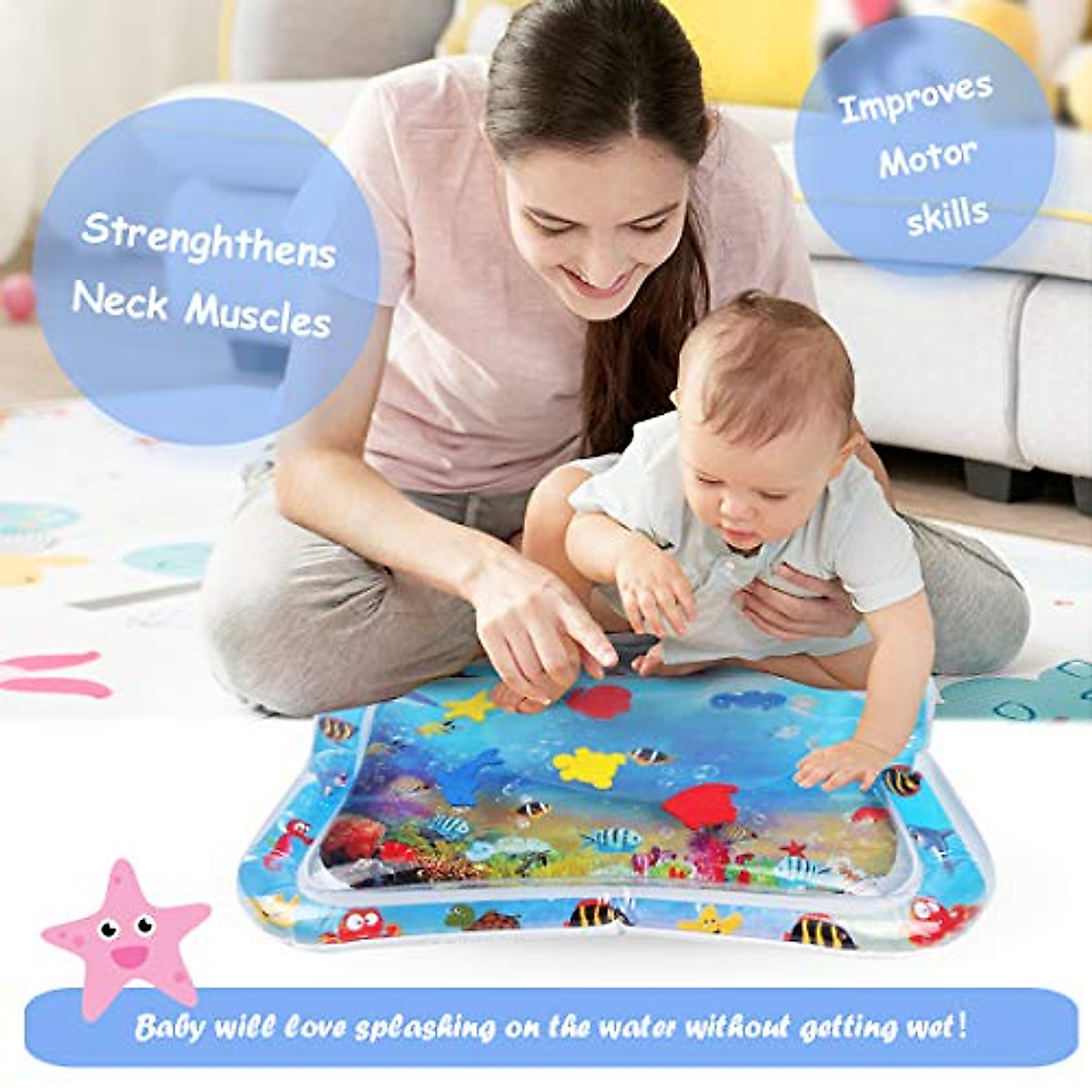 Fanuk Inflatable Tummy Time Baby Play Mat for Kids Infants as Fun Time Play Activity Center Your Baby's Stimulation Growth, blue
