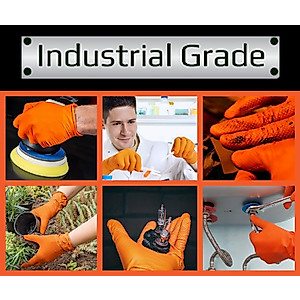 Inspire Heavy Duty Orange Nitrile Disposable Gloves | ULTRA 8 Mil Diamond Textured For Secure Grip Food Safe, Industrial Gloves Disposable Latex Free Mechanic Gloves | Nitrile Gloves