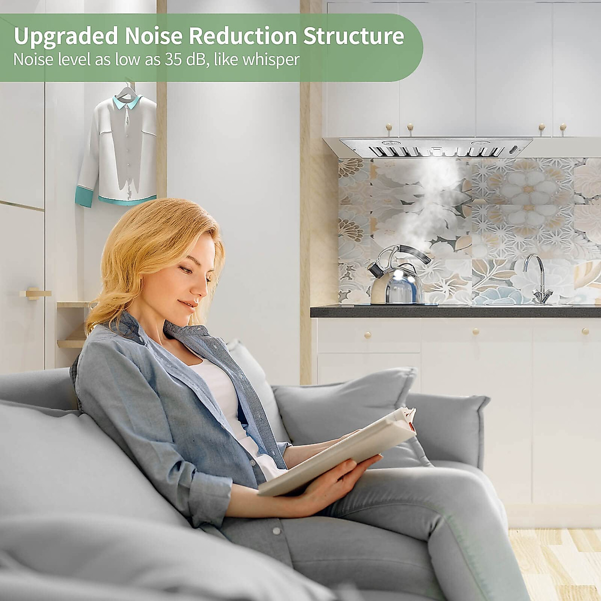 JOEAONZ Range Hood Insert 20 Inch Stainless Steel with Baffle filters, 600 CFM Built-in Kitchen Hood, Ducted/Ductless Convertible Vent Hood GU10 LED, 3 Speed Stove Exhaust Fan, Push Button Control