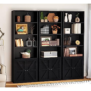 oneinmil Bookshelf and Bookcase, Floor Bookshelves and Office Storage Cabinets for Home Office, 6 Tier Wooden Bookshelves with Cabinet Doors, Living Room,Black