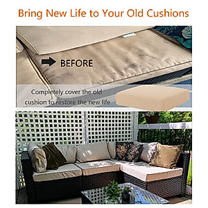 TECOSARA Patio Cushion Covers Replacement Outdoor Seat Cushions Cover for Patio Furniture, Deep Seat Bottom and Back Cushion Cover Set for Chair, Sofa and Couch, 2Packs, 28x28x6/28x17x6, Camel