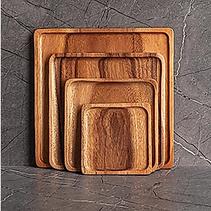 SiamMandalay Luxury Square Acacia Wood Nesting Plates/Trays/Charger (Set of 4): Wooden Serving Dishes for Platters & Desserts Kitchen Serveware or Dinner Party Gift
