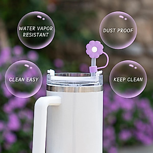 Amrules 6Pcs Straw Covers Cap Toppers, 0.4in /10mm Straws Cap for 20&30&40oz Tumbler Drinking Cup with Handle, Reusable Cute Silicone Tips Lids Protectors for Water Bottle Accessories, Flower Shape