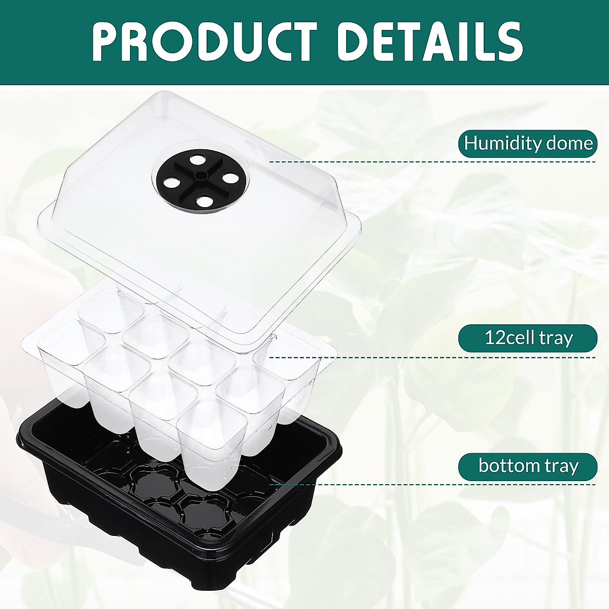 Nuogo 30 Packs Seed Starter Tray 360 Cells Seed Starter Kit with Humidity Domes and Base with 6 Plant Growers Base Indoor Greenhouse Mini Propagator Station 7.3'' x 5.7'' x 4.1''