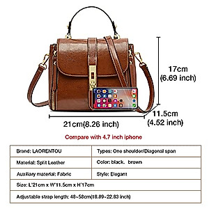 Cowhide Small Handbags for Women Satchel Shoulder Bags, Ladies Cow Purses with Handle Crossbody Bags for Women Mini Tote (Brown)