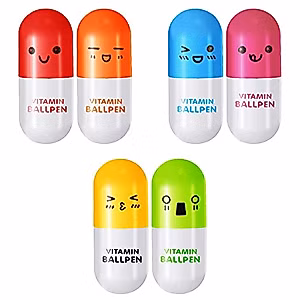 60 PCS Vitamin Pen - Multicolor Pill Shapes Ballpoint Cartoon Emotion Retractable Ball Pens with Smiling Face for Kids Teen Girls Capsule Pens Nurse Gifts Cool College School Supplies Aesthetic Stuff