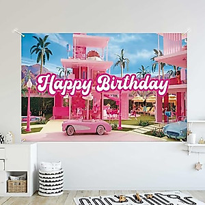 5.9 x 3.6 ft Pink Dream House Theme Birthday Backdrop Hot Pink Girls Birthday Party Decorations Princess Photography Background Movie Theme Banner Supplies