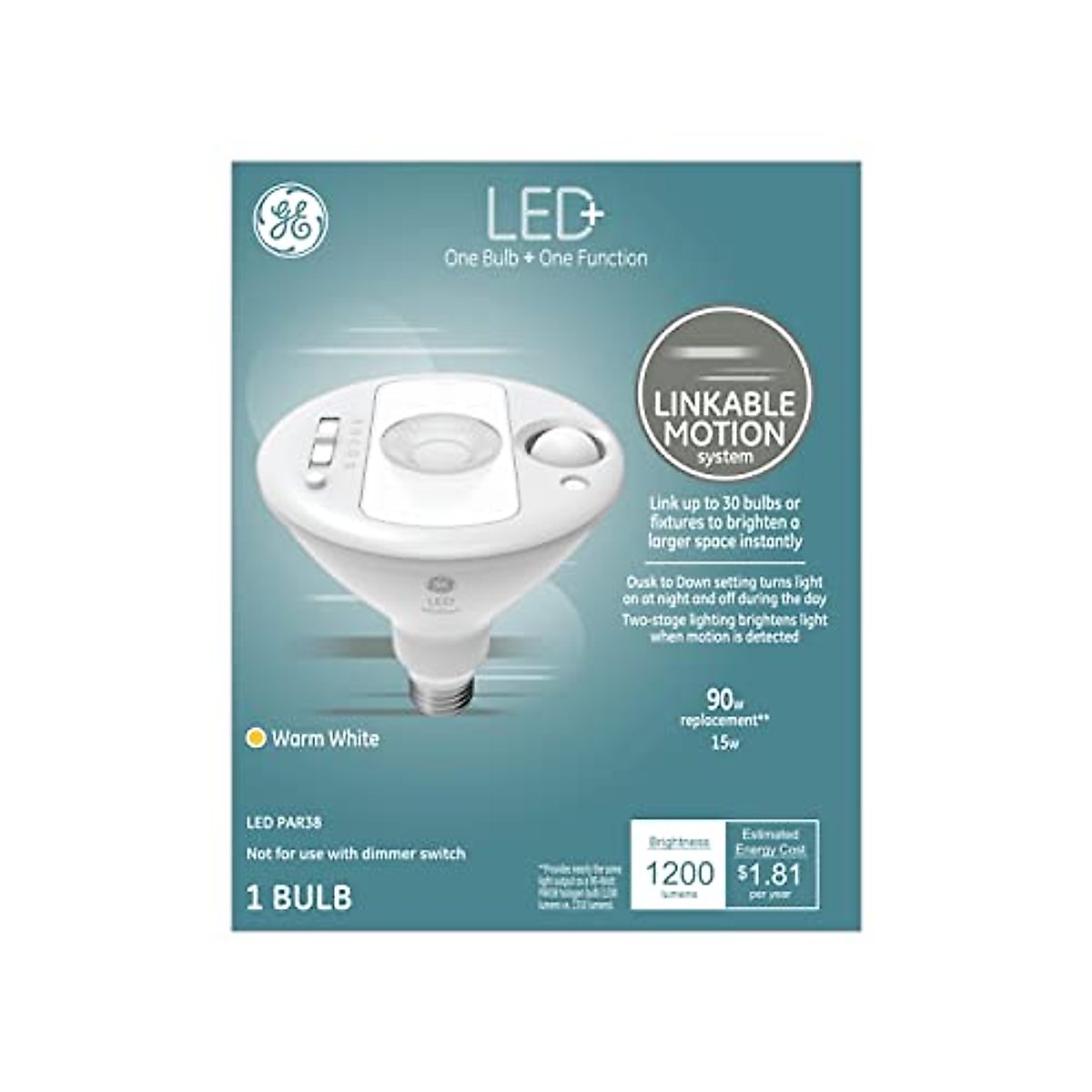GE Lighting LED+ Outdoor Security Flood Light Bulb with Motion Sensor, Warm White, Dusk to Dawn Setting, Medium Base, 90 Watt Replacement, 1 Count (Pack of 1)