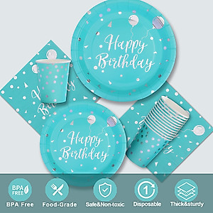 joy akkess 175PCS Teal Birthday Decorations Teal Party Decorations Teal Birthday Plates Serves 25 Guests Birthday Plates and Napkins for Happy Birthday Party Decorations Baby Shower