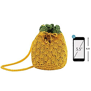 Goclothod Mini Handbag Cute Fruit Straw Cross-body Bag Weave Summer Beach Travel Satchel Shoulder Bag Phone Pouch Coin Purse (Pineapple)