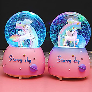 VECU Unicorn Snow Globe for Kids, 100 MM Snow Globe With Musics, Perfect Unicorn Music Box for Girls, Granddaughters Babies Birthday