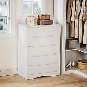 Gizoon 6 Drawer Dresser, Chest of Drawers with Large Storage, White Dresser for Bedroom, Tall Dresser and Organizer with Anti-Tripping, Wooden Dresser Cabinet for Office, Living Room, Entryway