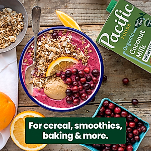 Pacific Foods Organic Unsweetened Coconut Milk, Plant Based Milk, 32 oz Carton