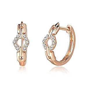 FANCIME Solid 14K Rose Gold Chain Link Diamond 0.054 CTTW Infinity Huggie Hoop Earrings Dainty Delicate Fine Jewelry For Women, 1/2 INCH