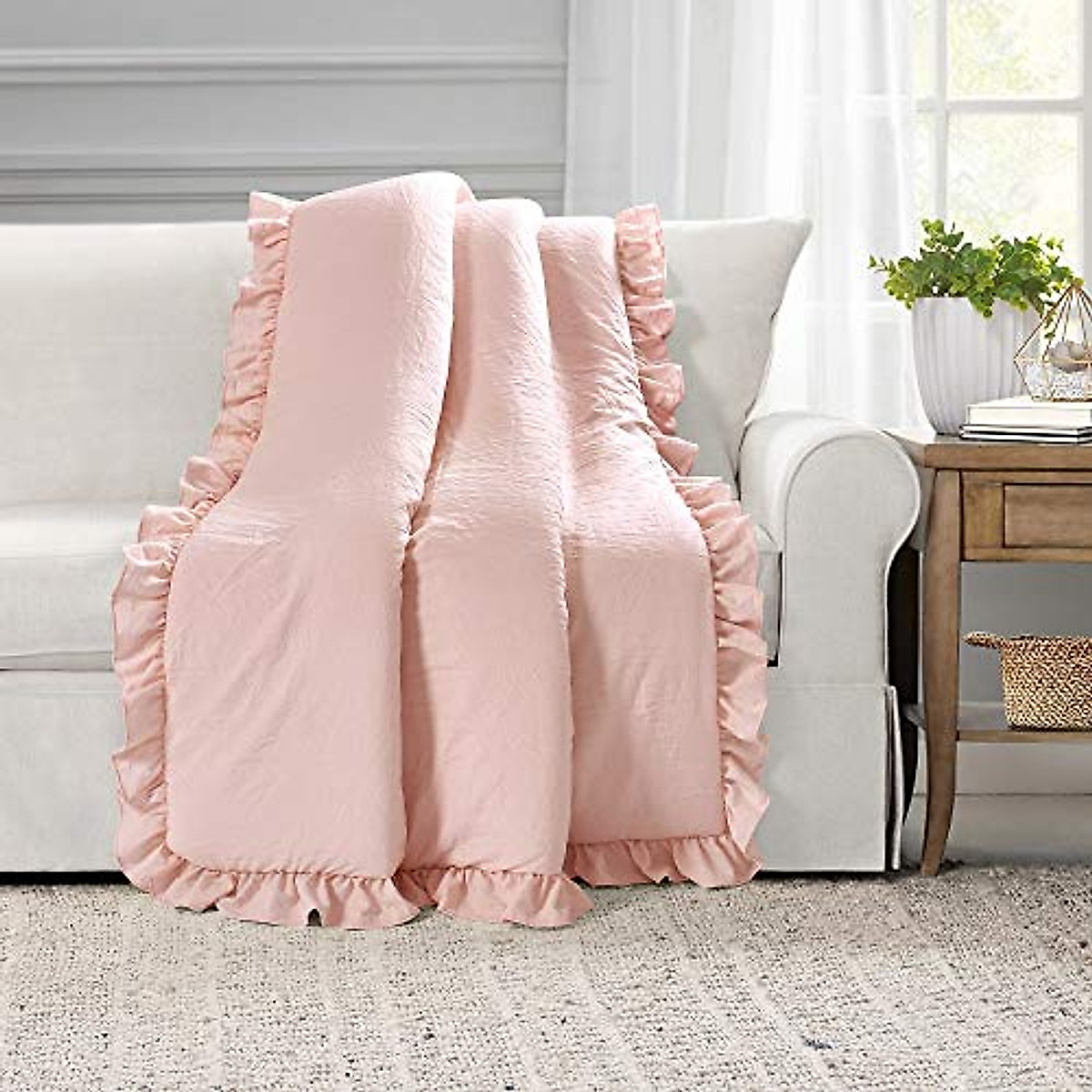 Lush Decor Reyna Soft Knitted Ruffle Throw Blanket, 50" x 60", Blush