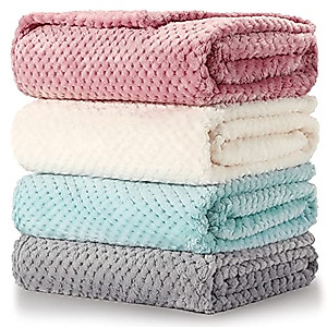 4 Pack Baby Fuzzy Blanket 30" x 40" Fluffy Waffle Flannel Fleece Baby Blanket for Newborn Infant Baby Receiving Blanket for Crib Stroller Travel Decorative (Light Blue, Pink, Beige, Gray)