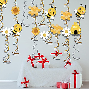 40pcs Honey Bee Hanging Swirl Decorations Bee Theme Party Supplies Ceiling Streamers for Birthday, Baby Shower, Gender Reveal Party Decorations