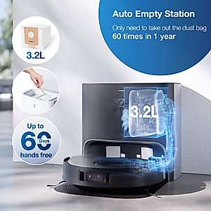 ECOVACS DEEBOT X1 Plus Robot Vacuum and Mop Combo with Self Emptying Station, 5000Pa Robot Vacuum Cleaner, Upgraded Laser Navigation, 3D Map, Obstacle Avoidance, Built-in YIKO Voice Assistant, Black