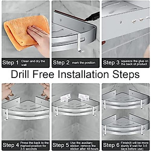 Shower Corner Shelf, Bathroom Shelves, Rustproof Thickened Aluminum , Wall Mounted No Drilling Triangle Shower Caddy Basket with Hook, Bathroom Shelf Organiser for Bathroom Kitchen ( 1 Pack, Silver )