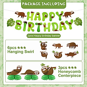 17 Pcs Dog Sloth Party Decorations and Supplies Including 2 Birthday Banner, 3 Honeycomb Centerpieces, 6 Hanging Swirls, 6 Hanging Card, Puppy Sloth Theme Birthday Party Favors (Sloth Style)