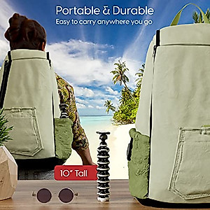 TALK WORKS Flexible Tripod for iPhone, Android, Camera - Bendable Legs, Adjustable Stand Holder with Mini Wireless Remote for Selfies, Vlogging, Beauty/Makeup, Live Streaming/Recording - Black