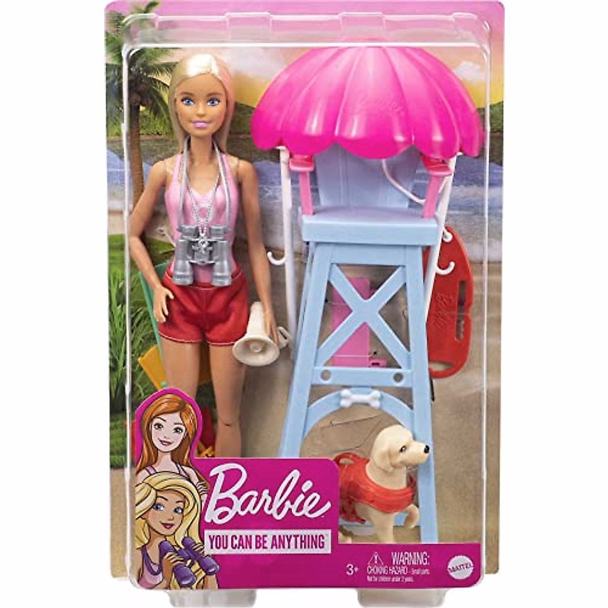 Barbie Careers Doll & Playset, Lifeguard Theme with Blonde Fashion Doll, 1 Dog Figure, Furniture & Accessories