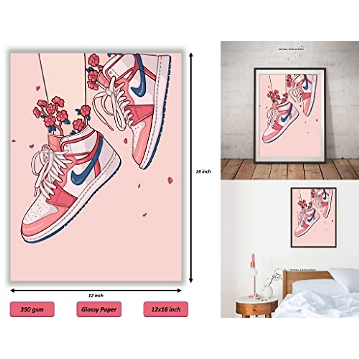 Hypebeast Girly Pink Sneaker Poster – (12x16 Inch) Unframed – AJ Wall art, Hypebeast Room Decor, Indie Wall Art Poster, Pink Room Decor, Sneaker Air Gym Shoes Shoebox Collection Aesthetic Cool Posters for Teen Girls Bedroom Room Dorm Wall Decor by LIYA De