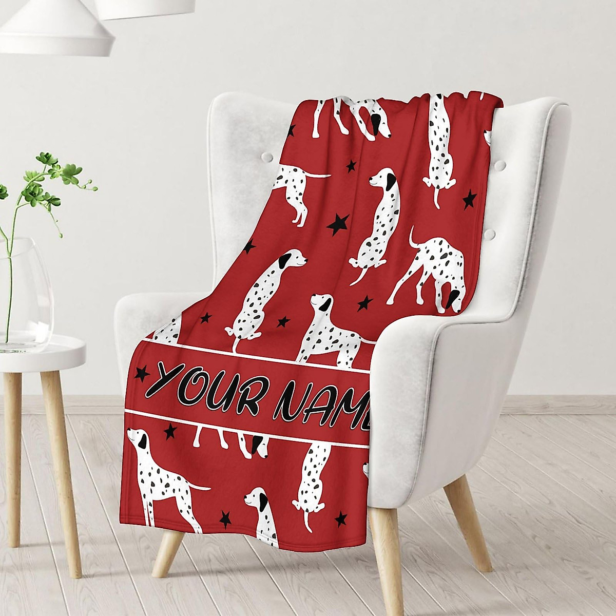 Custom Dalmatian Dog Blanket Gift with Name - 30 x 40 Inches Cute Throw Blanket for Dog Lovers, Kids, Boys & Girls - Red Soft Fuzzy Blankets for Bed, Couch & Travel