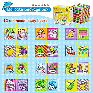 OKOOKO Baby Books 12PCS Soft Cloth Books Bath Books Crinkle Paper Washable Non-Toxic Educational Preschool Learning Toy for Babies Infants Toddlers Kids (Colors)