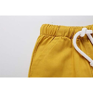 HILEELANG Baby Boys' Shorts 2-Pack Chino Short Summer Cotton Casual Pants with Pockets Yellow Green 2t