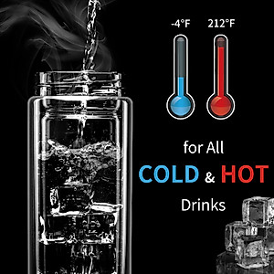 PARACITY Glass Tea Infuser Bottle Tea Flood Cup 12oz/350ml, Double Wall Borosilicate Portable Travel Tumbler Mug Leakproof for Loose Leaf Flower Herbal Tea Bags