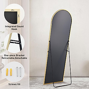 Sweetcrispy Arched Full Length Mirror 64"x21" Full Body Mirror Floor Mirror Standing Hanging or Leaning Wall, Large Arch Wall Mirror with Stand Aluminum Alloy Thin Frame for Bedroom Cloakroom,Gold