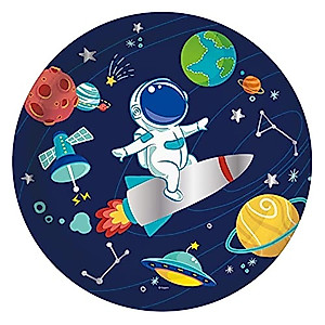 Serves 24 Ultimate Outer Space Party Supplies 9" Plates 7" Plates 24 Cups 2 Table Cover 24 Napkins 24 Straws 1 Blast off Birthday Banner 14 Swirls 12 Photo Props Cake Topper 30 Balloons 12 Candles